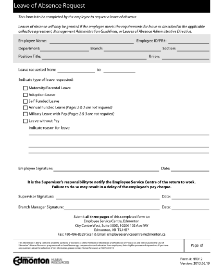 Medical Leave of Absence Request Form Template