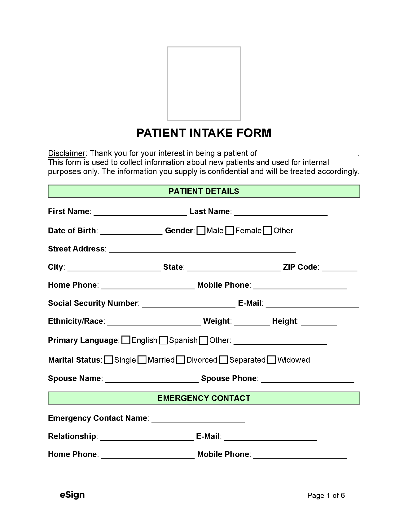 Medical Patient Information Form Template