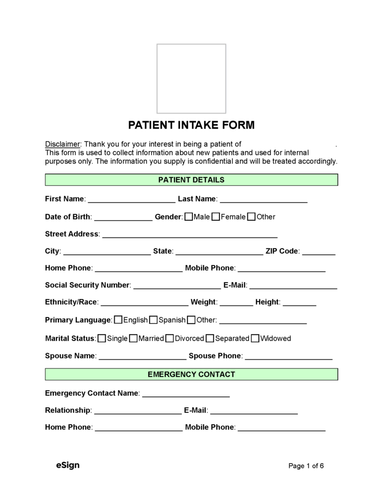 Medical Patient Information Form Template