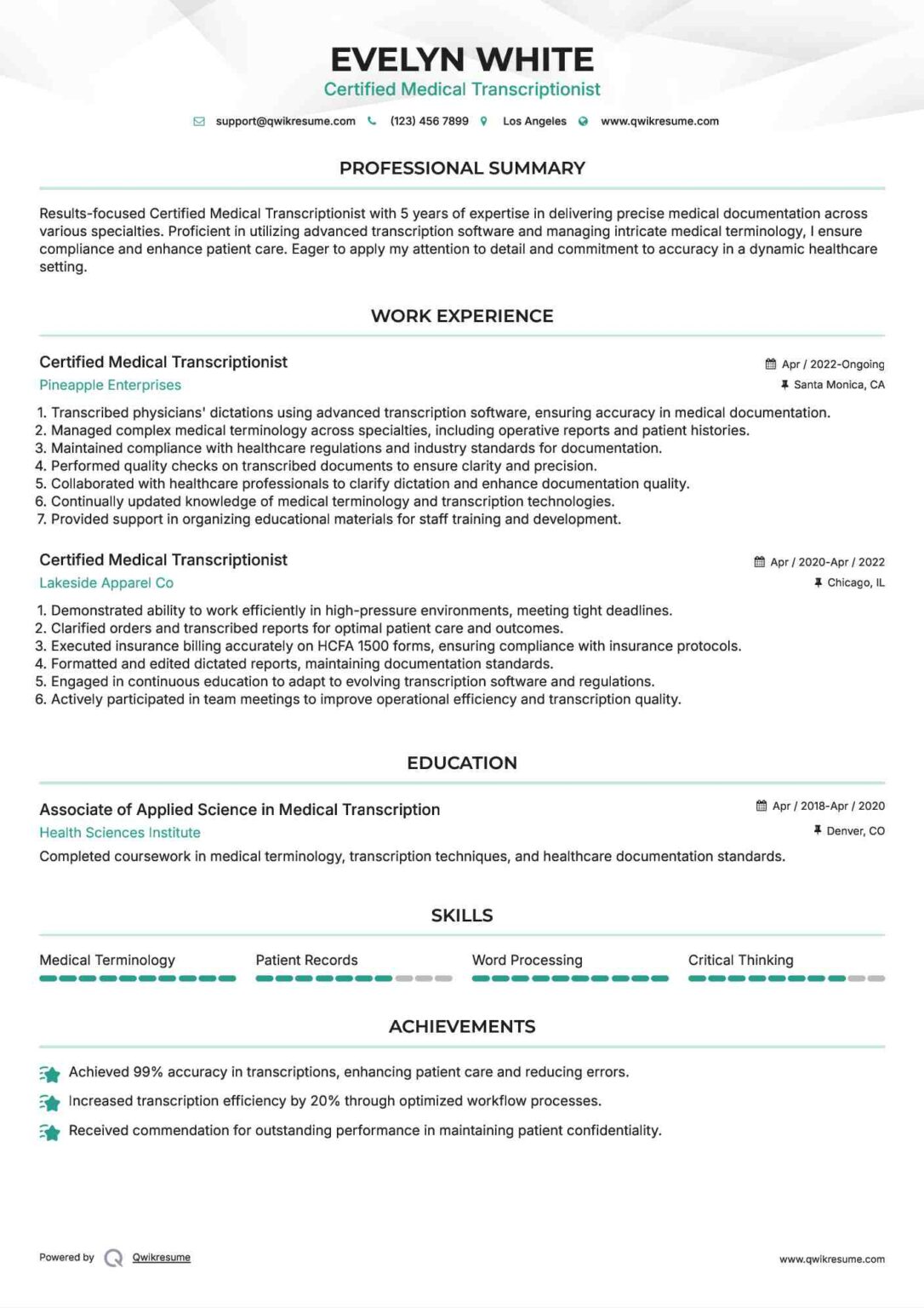 Medical Transcriptionist Job Application Form Template