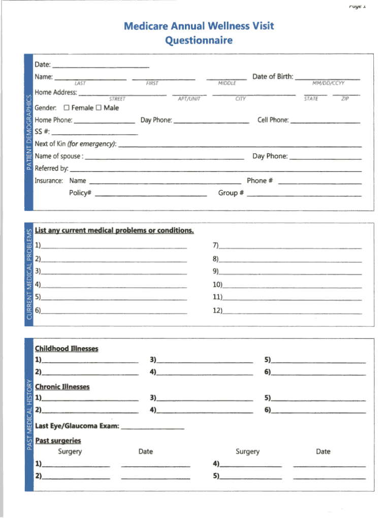 Medicare Annual Wellness Form Template