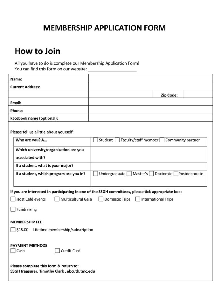 Membership Card Application Form Template