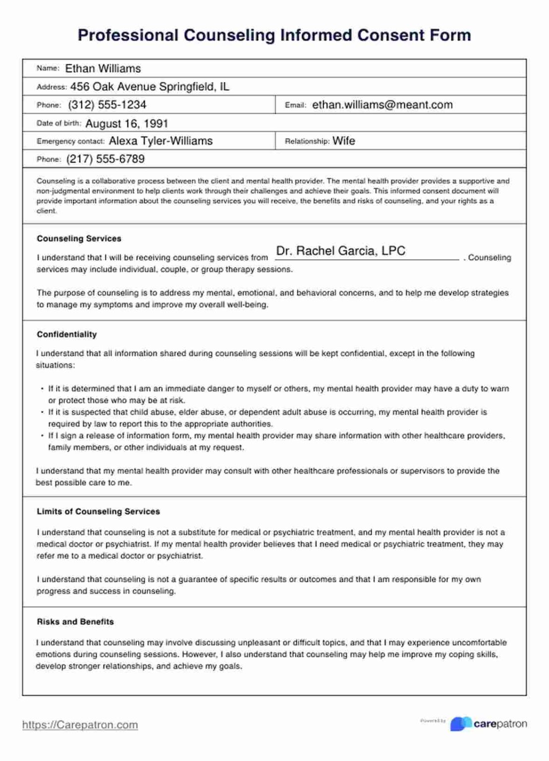 Mental Health Informed Consent Form Template
