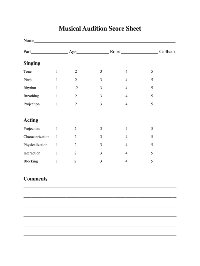 Music Competition Audition Form Template