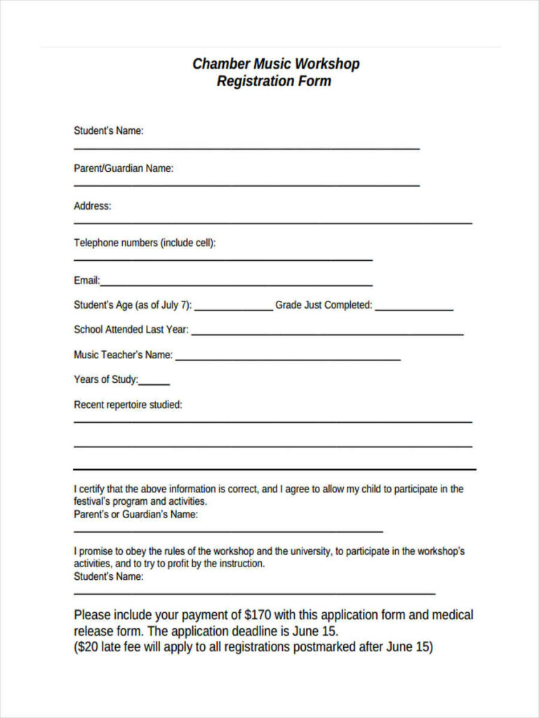 Music Workshop Registration Form Template