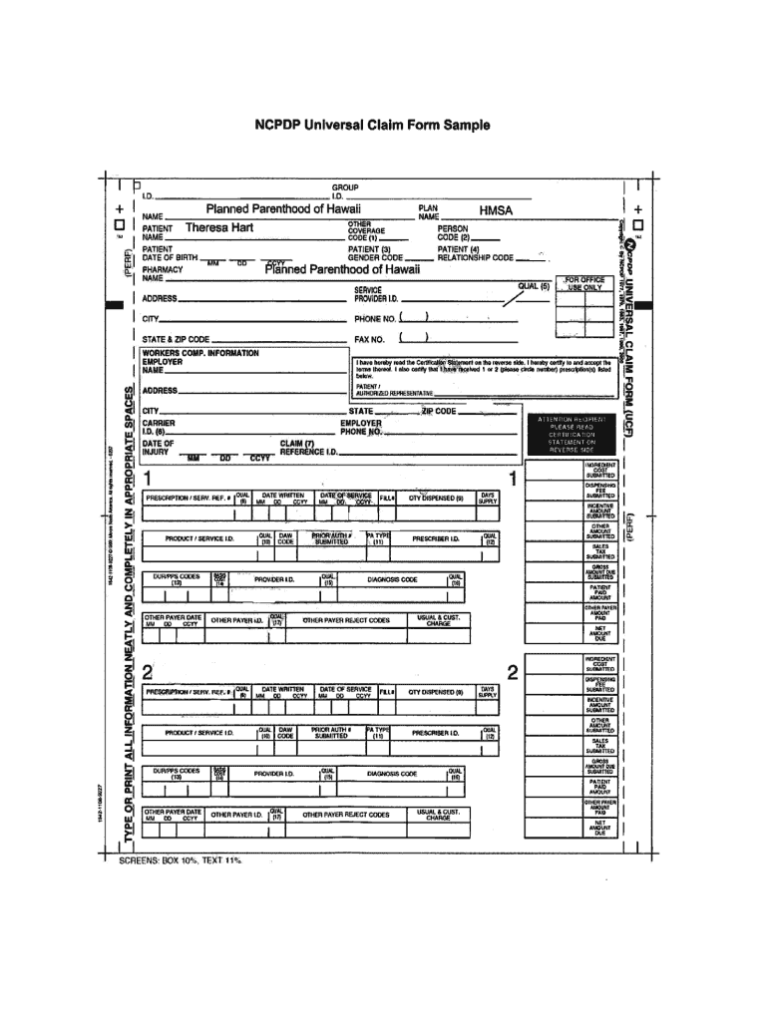 NCPDP Universal Claim Form Template
