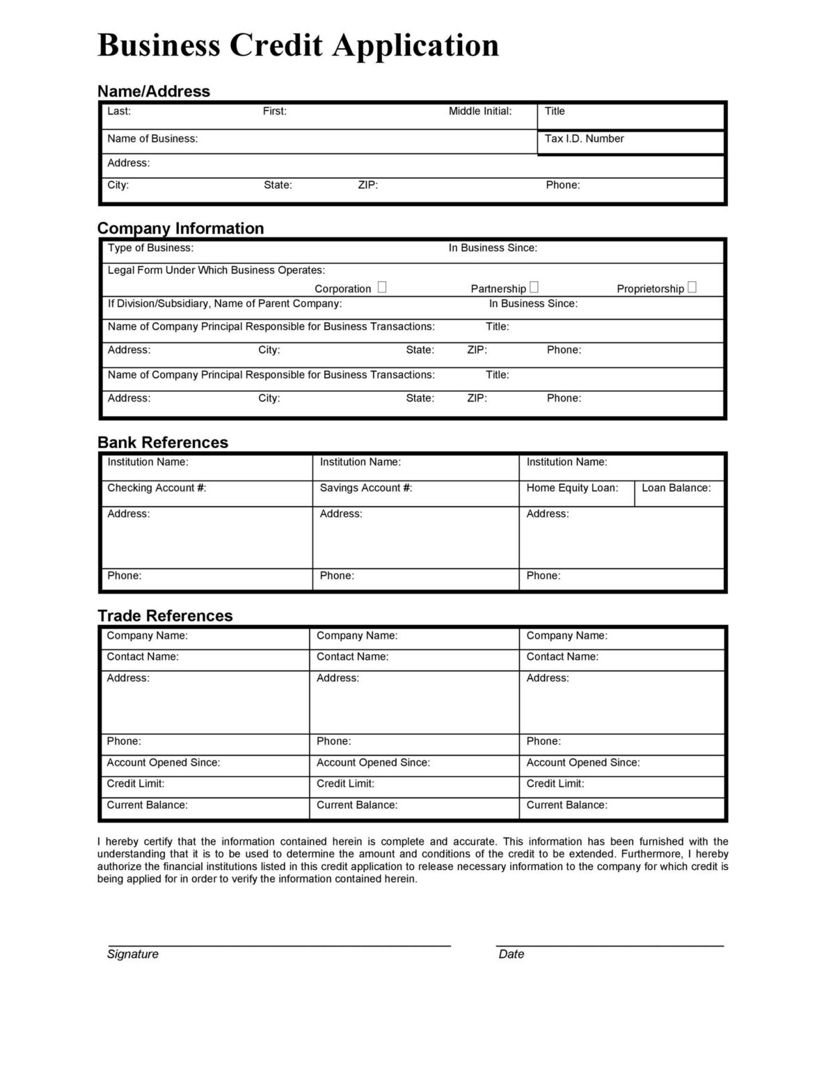 New Business Account Application Form Template