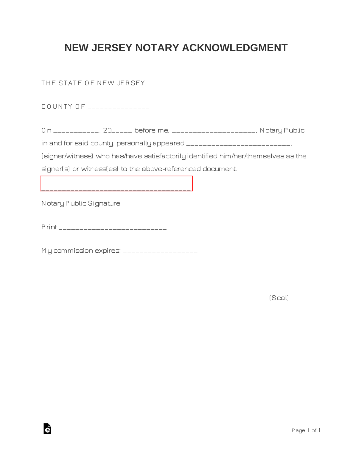 NJ Notary Acknowledgement Form Template