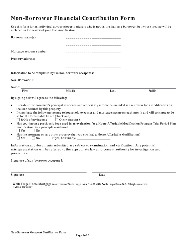 Non Borrower Contribution Form Template