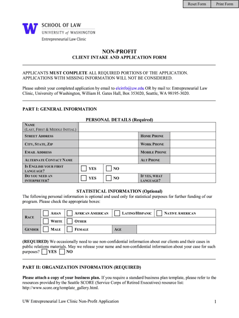 Non Profit Client Intake Form Template