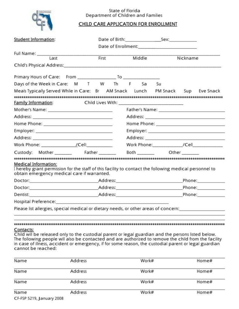 Nursery Staff Application Form Template