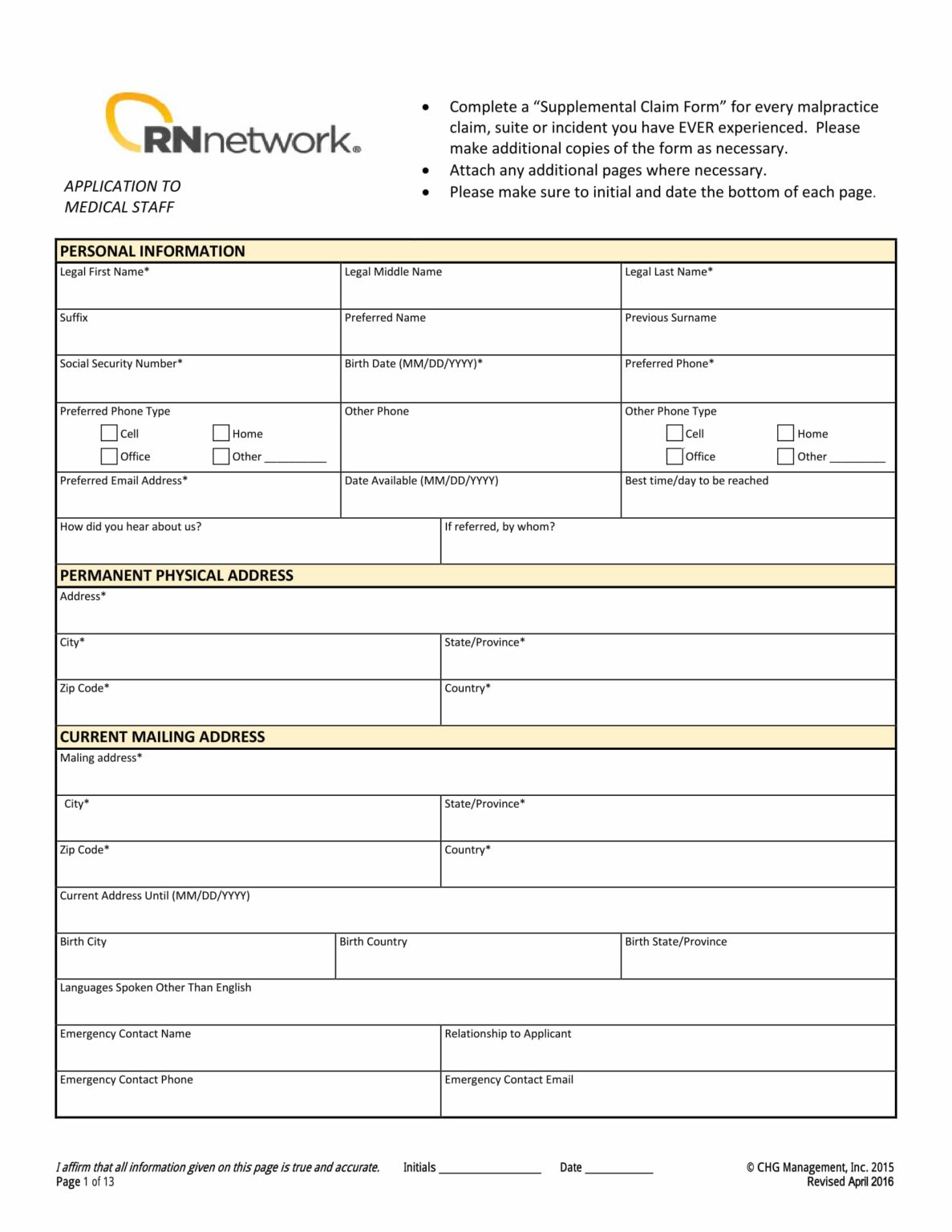 Nursing Agency Application Form Template