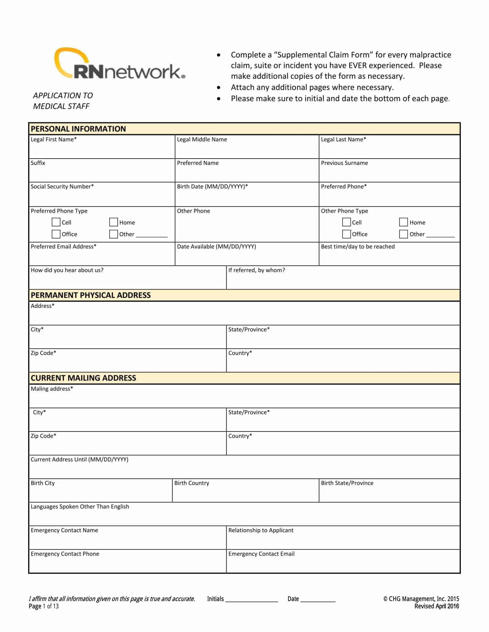 Nursing Agency Application Form Template