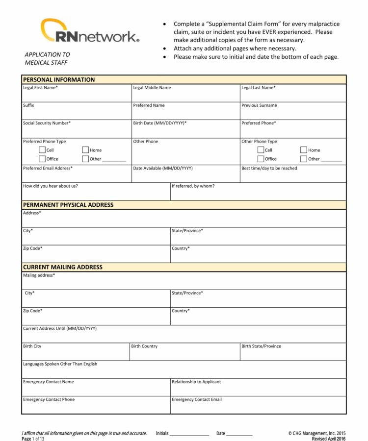 Nursery Staff Application Form Template