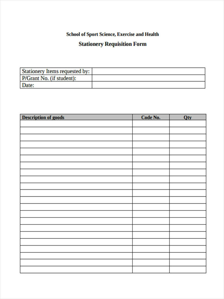 Office Stationery Request Form Template