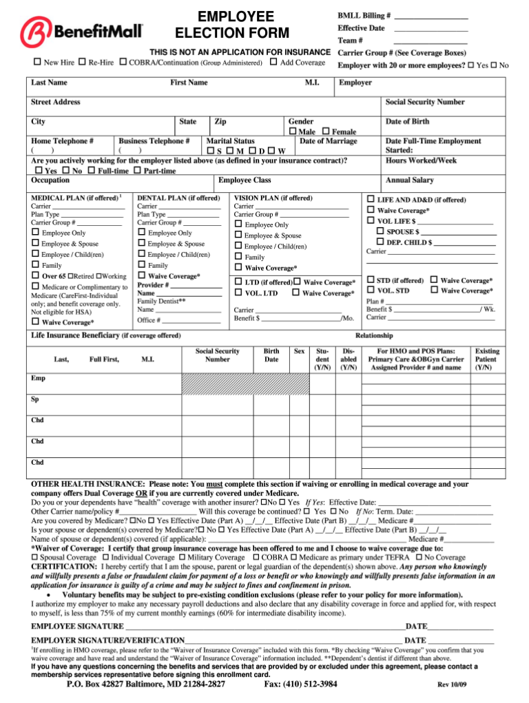 Open Enrollment Election Form Template