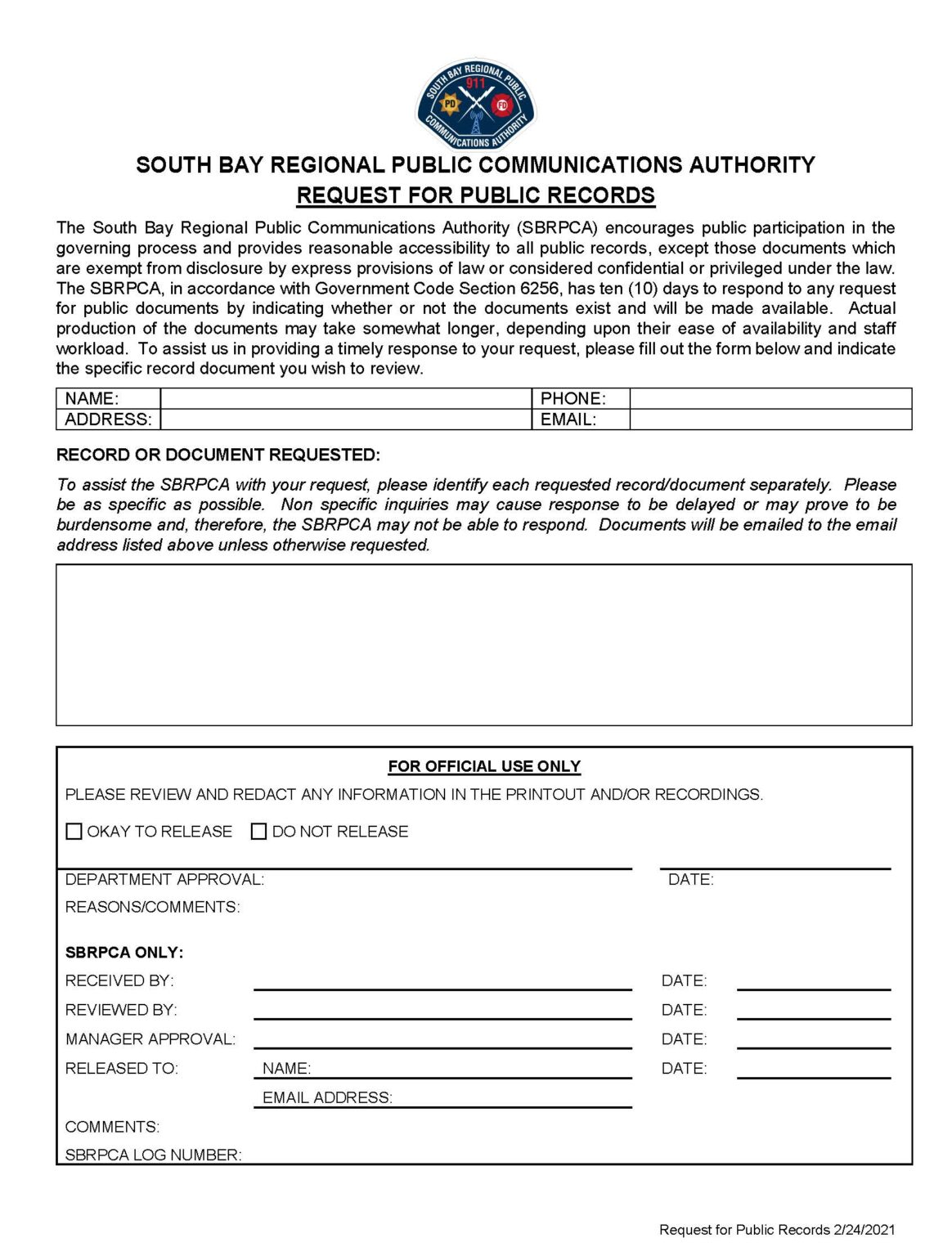 Open Records Request Form Template