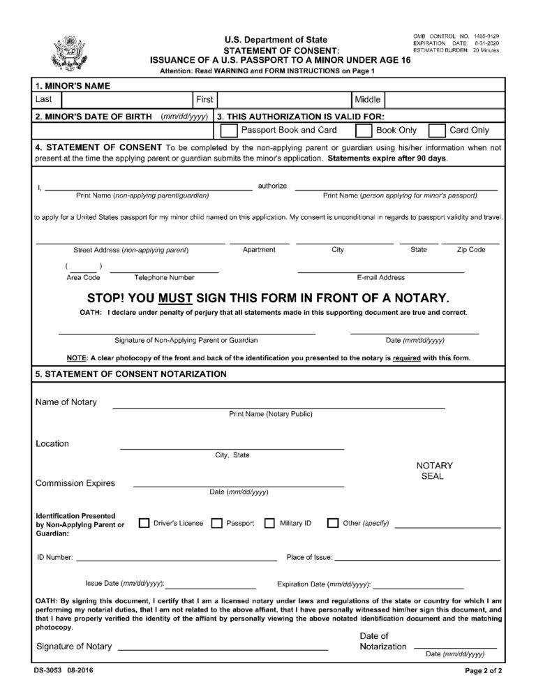 Parent Passport Consent Form Template