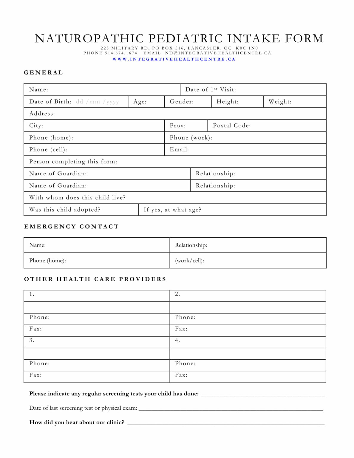 Pediatric Patient Encounter Form Template