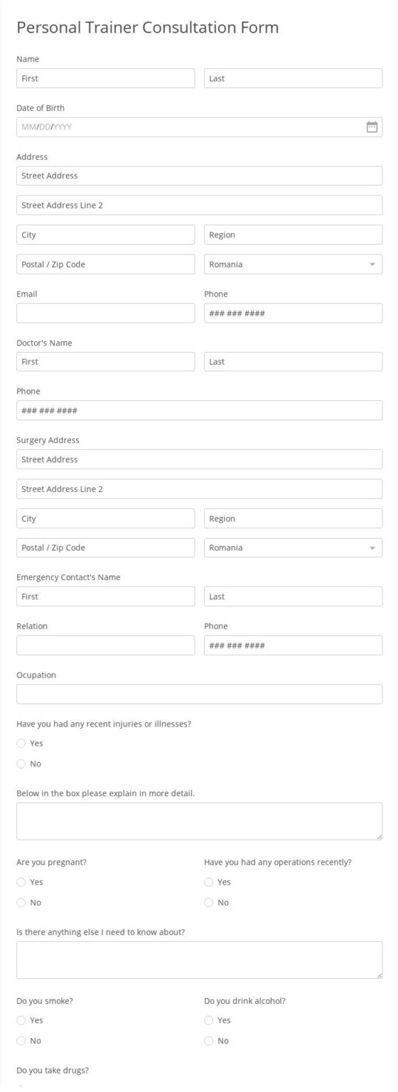 Personal Training Initial Consultation Form Template