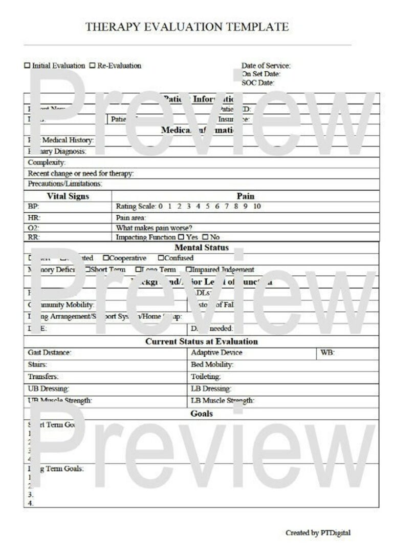 Physical Therapy Evaluation Form Template