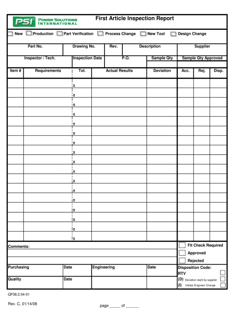 Production Part Inspection Form Template
