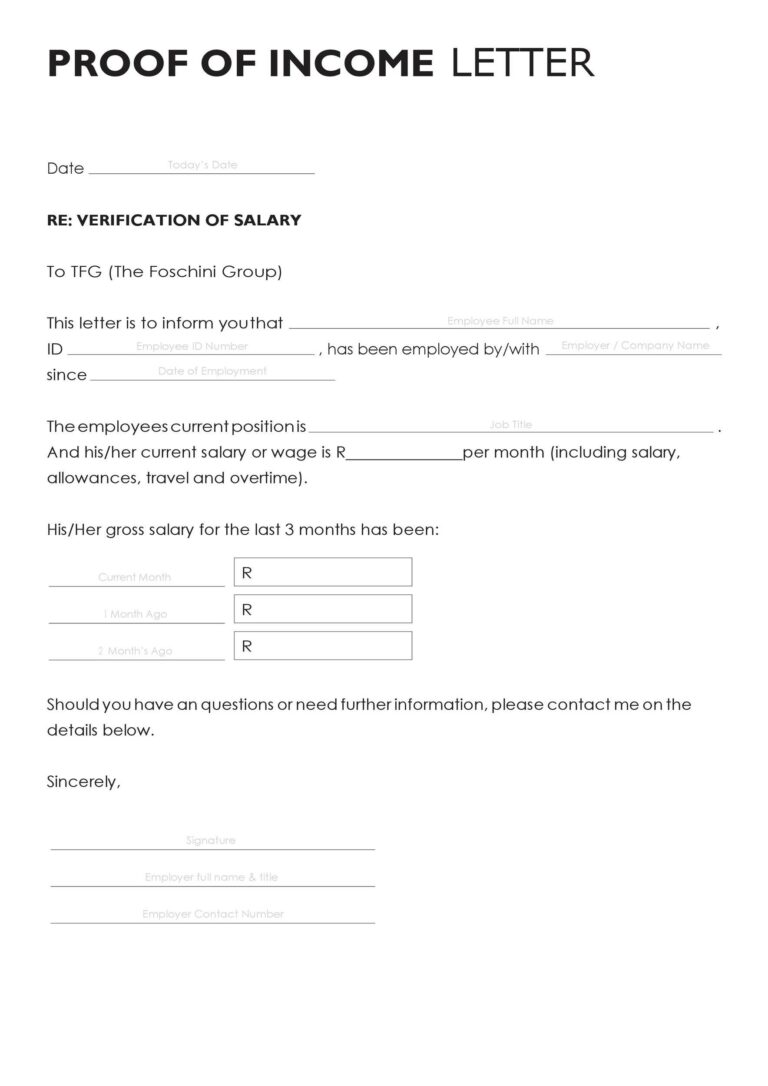 Proof of Income Form Template