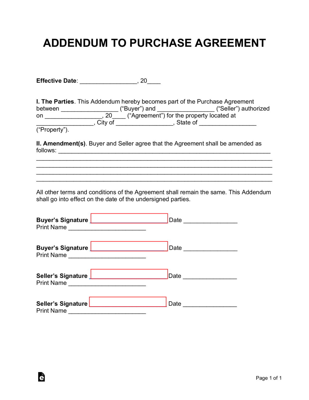 Real Estate Addendum Form Template