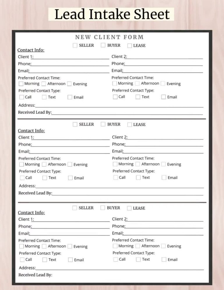 Real Estate Client Form Template