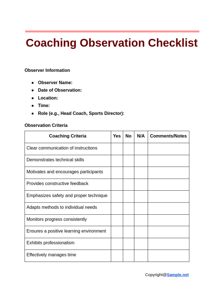 Reasonable Cause Observation Form Template