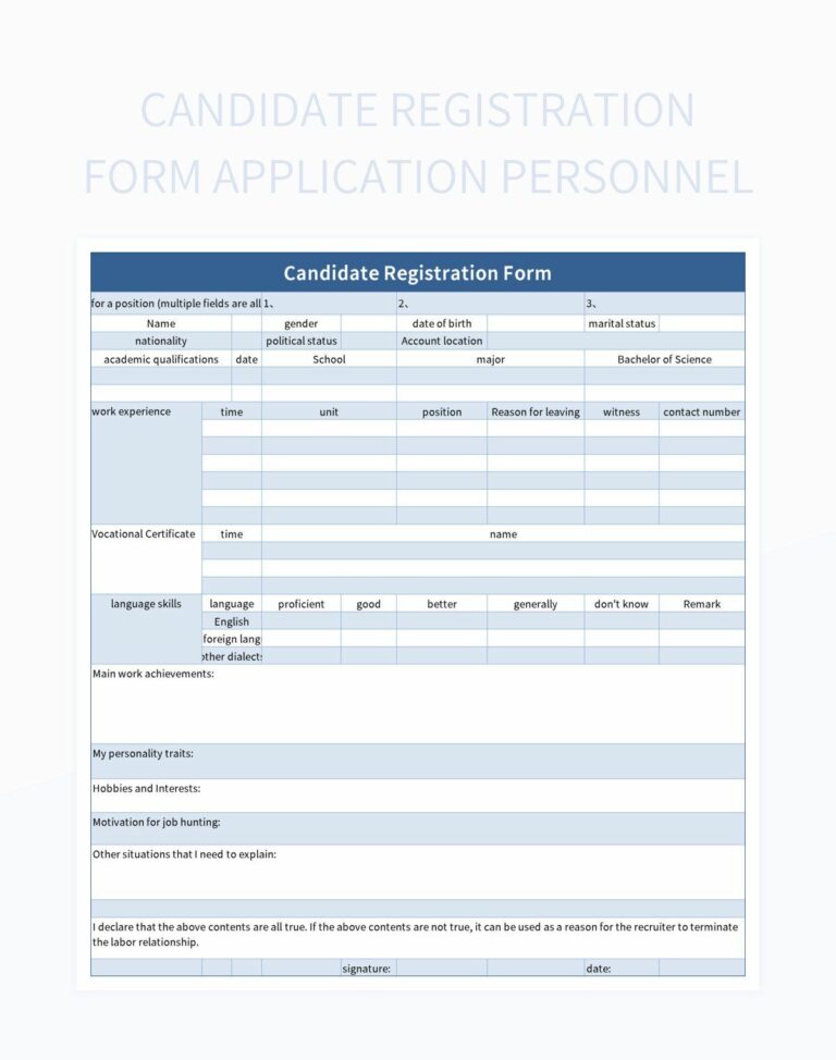 Recruitment Candidate Registration Form Template