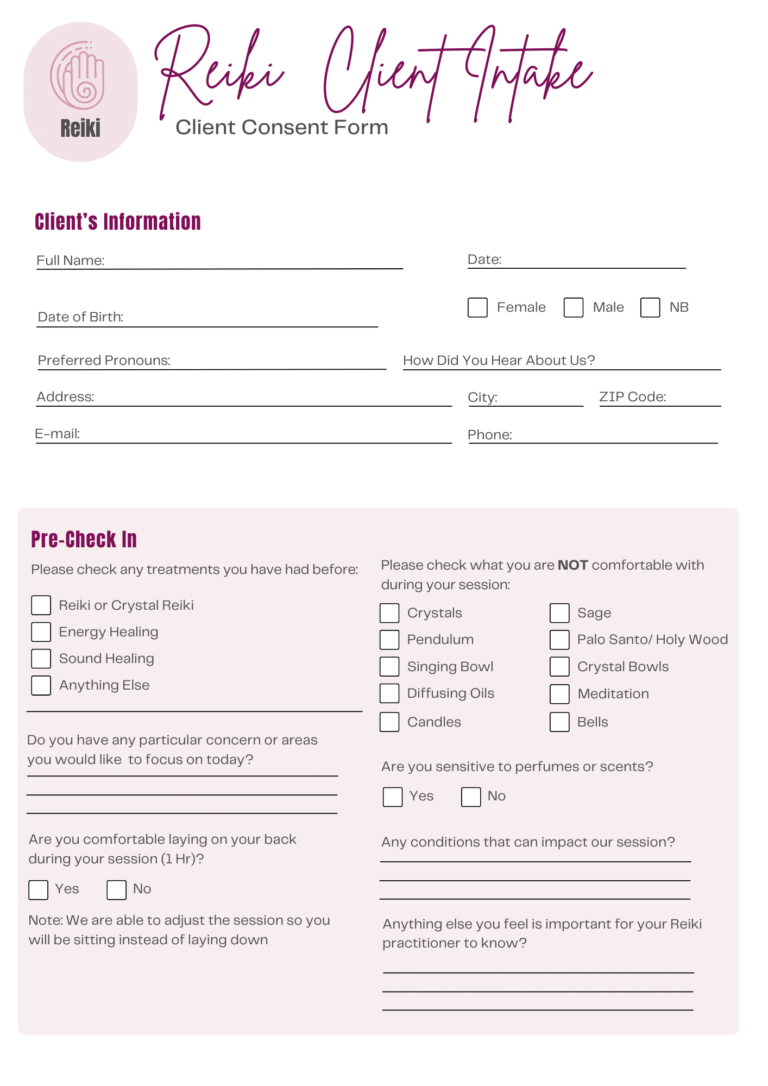 Reiki Practitioner Job Application Form Template