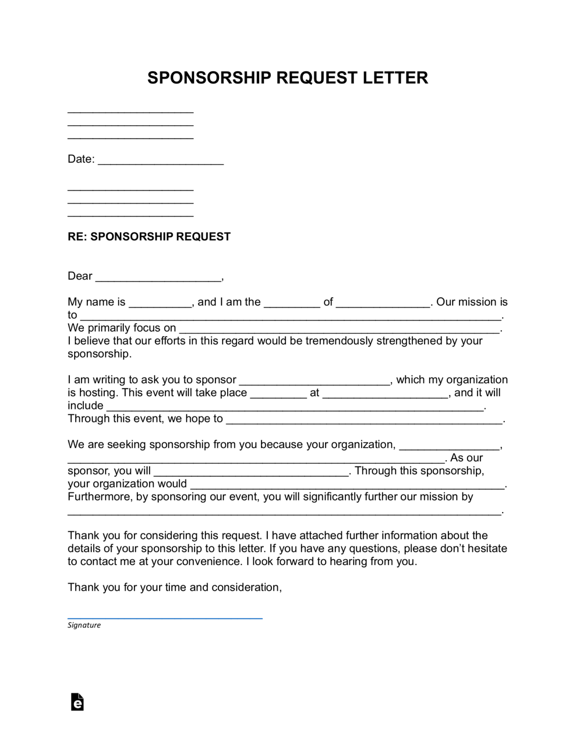 Request for Sponsorship Form Template