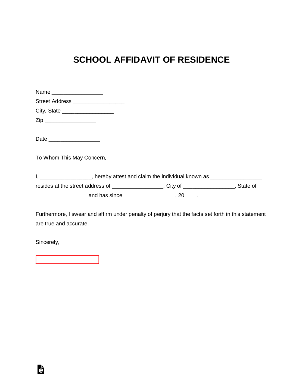 Residency Verification For School Form Template