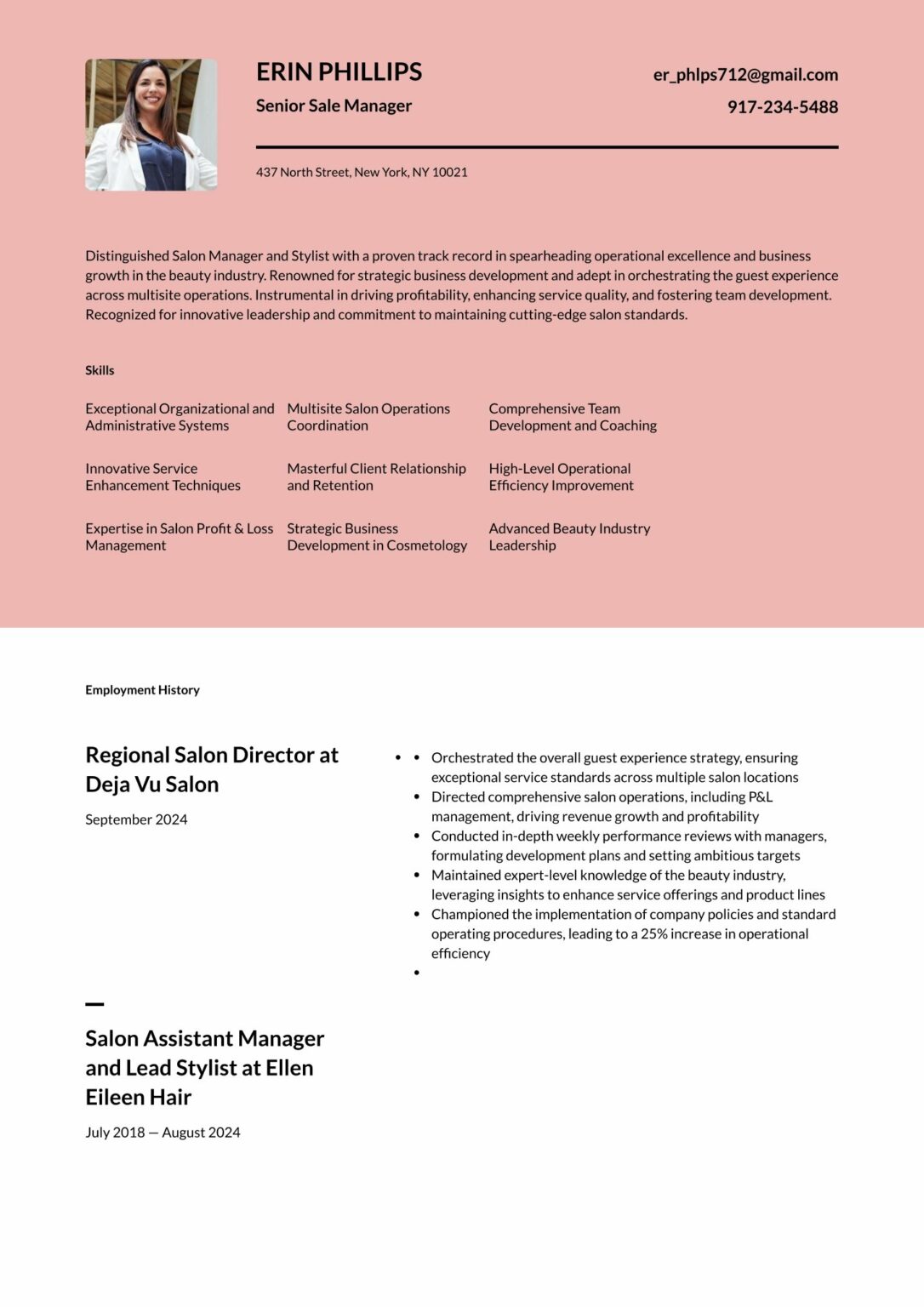 Salon Manager Job Application Form Template