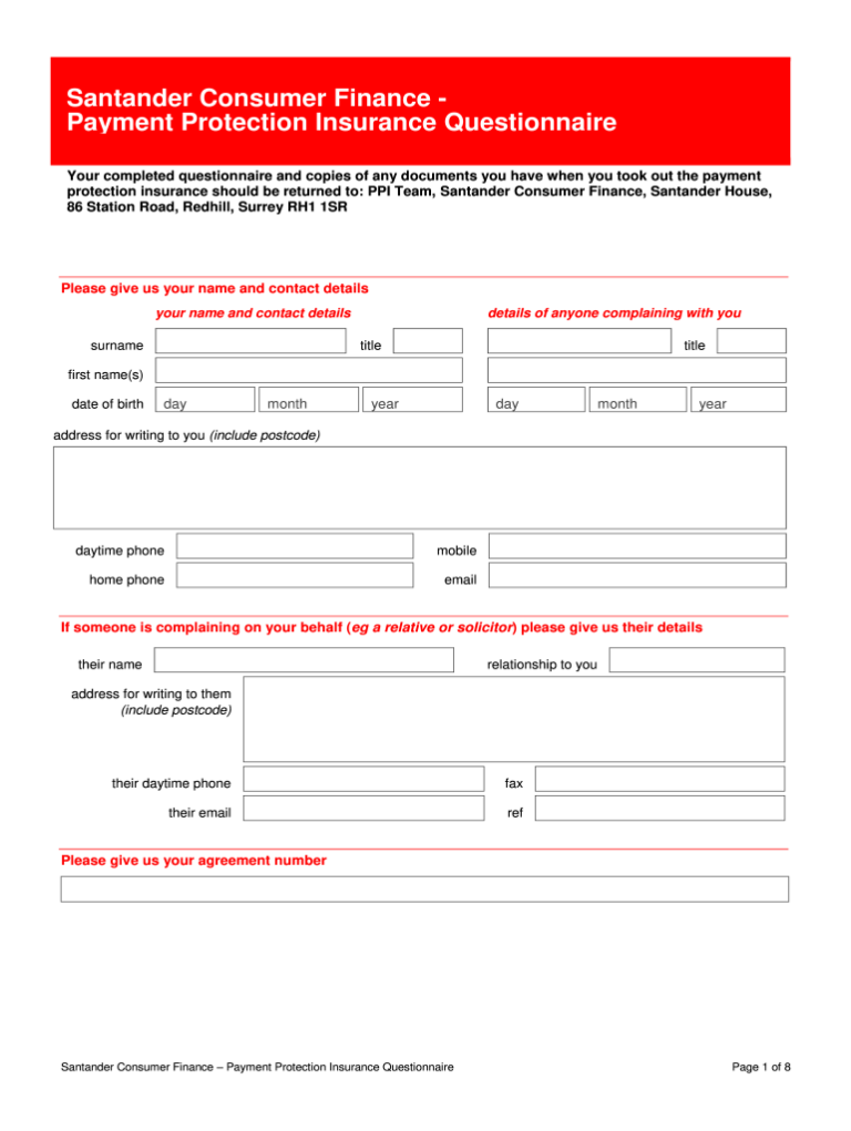 Santander PPI Claim Form Template