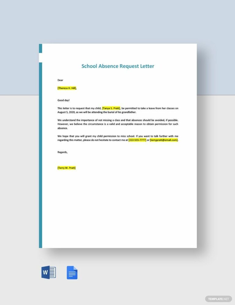School Absence Request Form Template