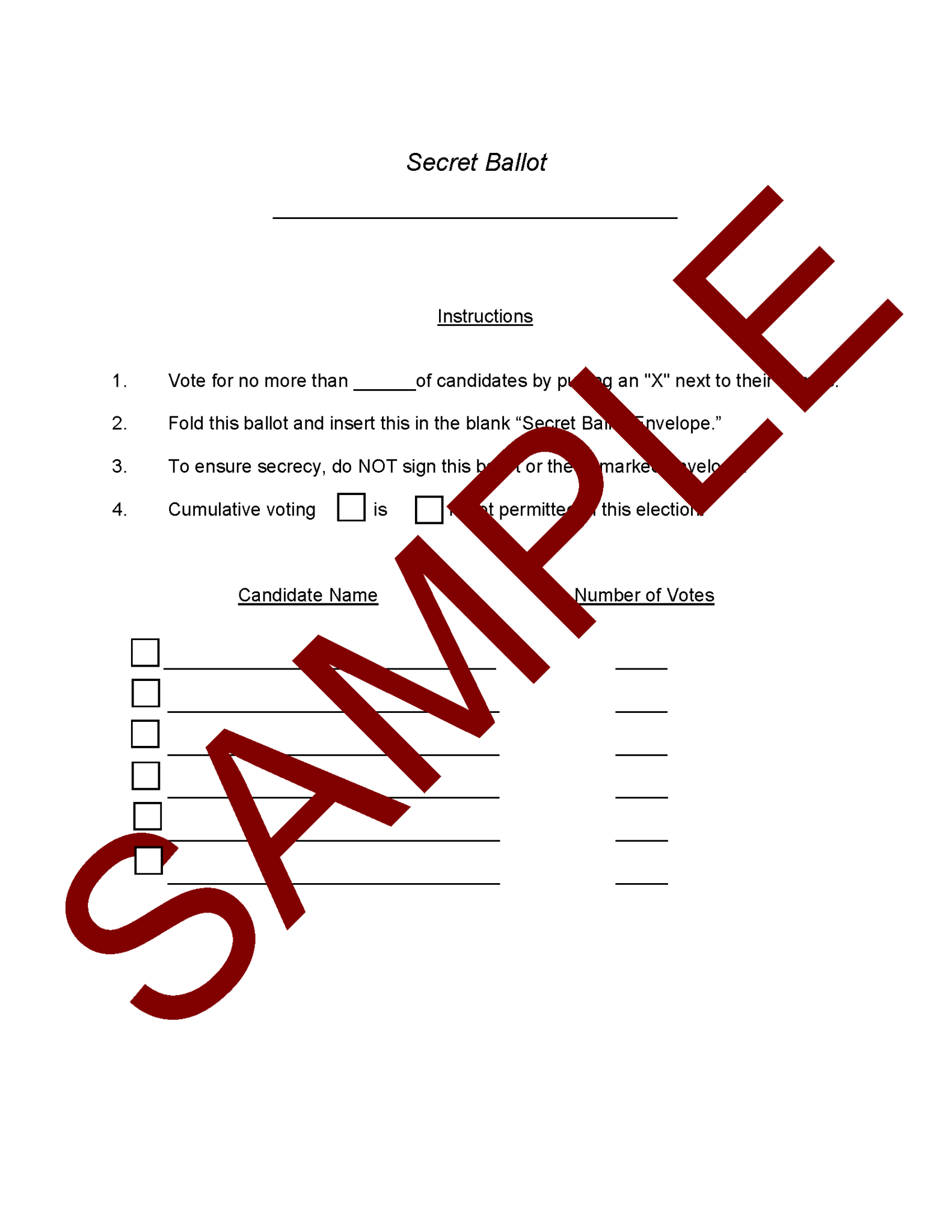 Secret Ballot Voting Form Template