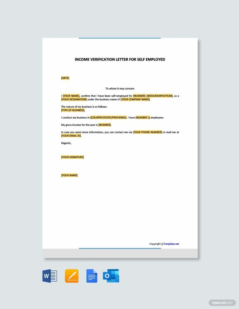 Self Employment Income Verification Form Template