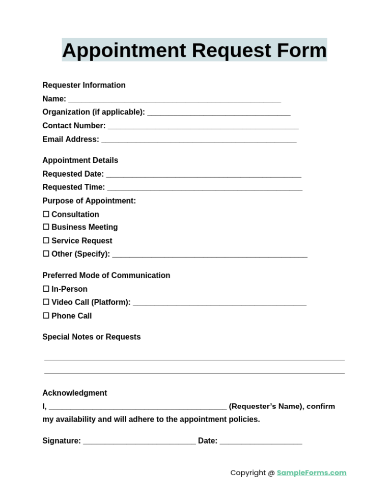 Service Call Appointment Form Template