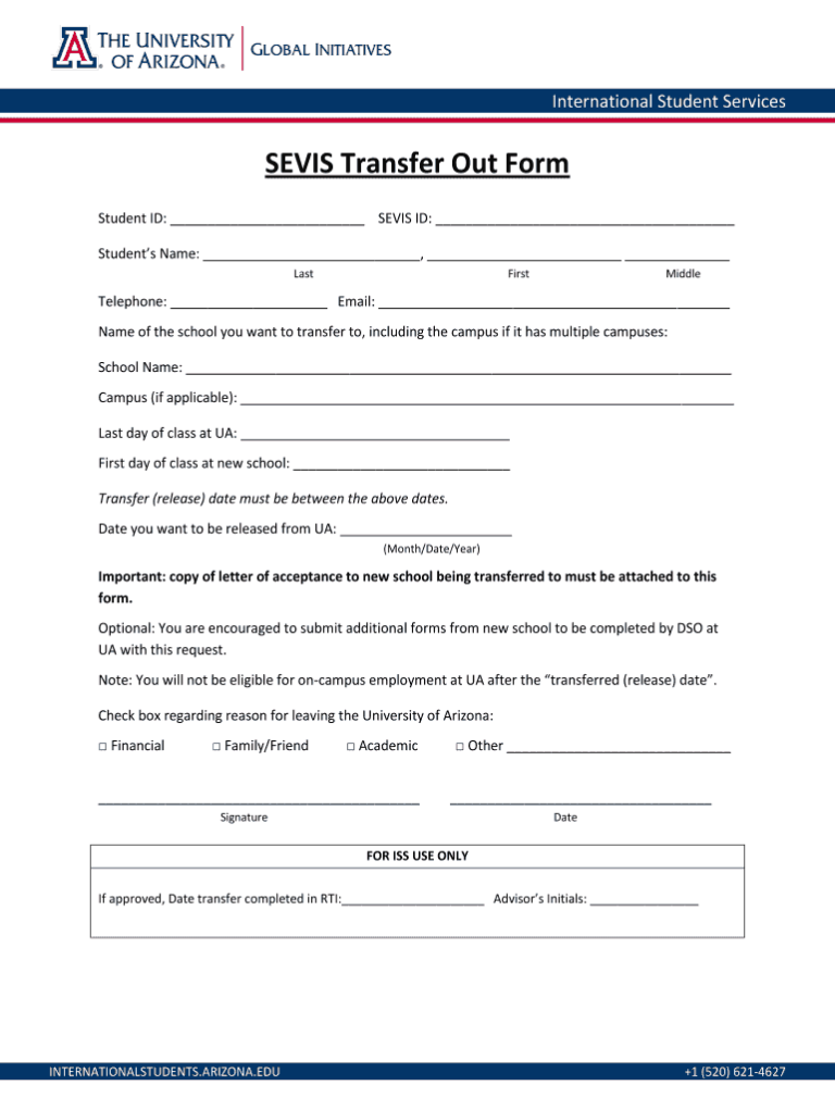 Sevis Transfer Request Form Template