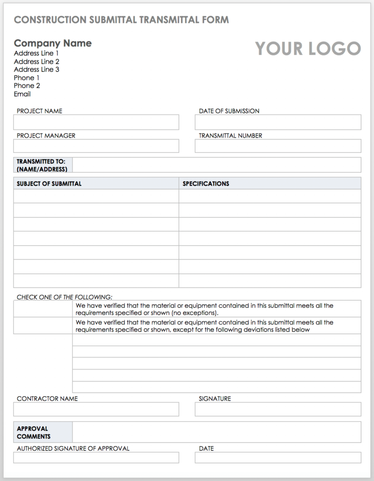 Shop Drawing Transmittal Form Template