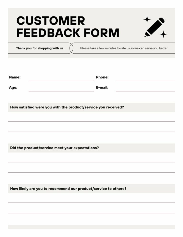 Simple Customer Feedback Form Template