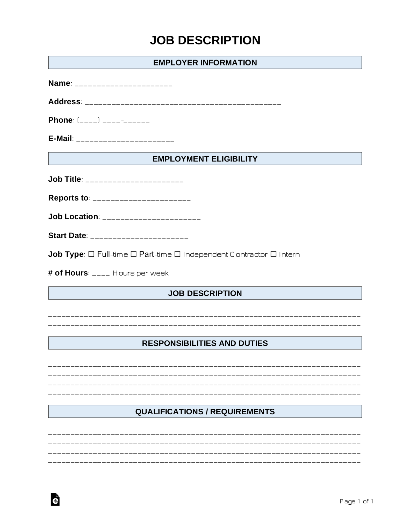 Simple Job Description Form Template