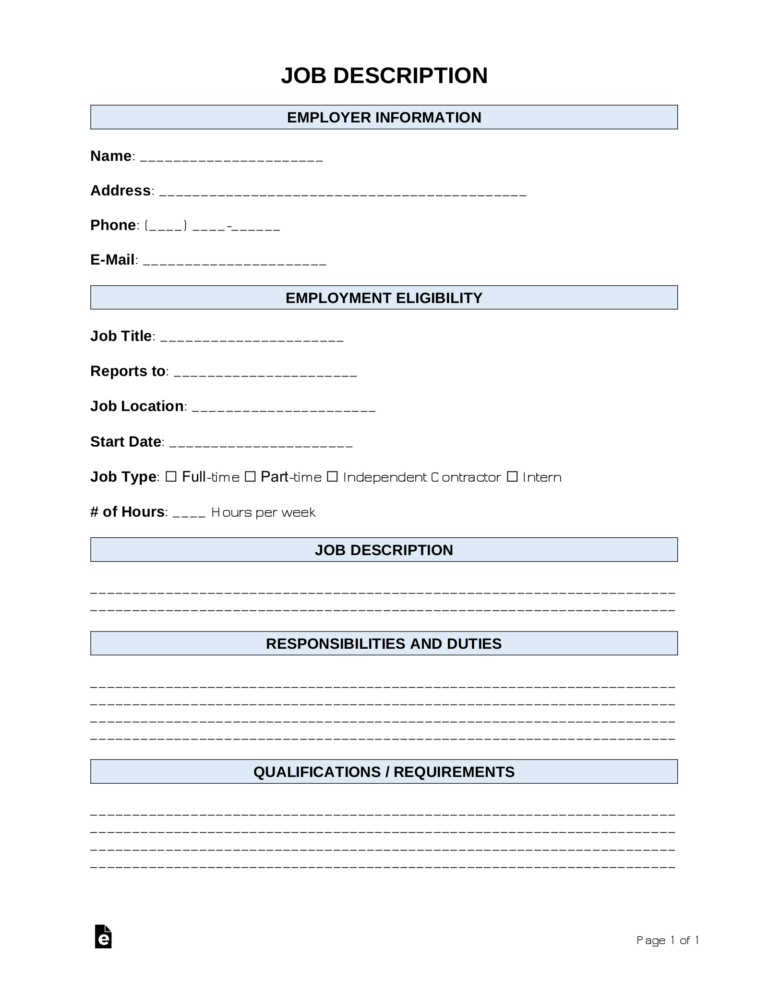 Simple Job Description Form Template