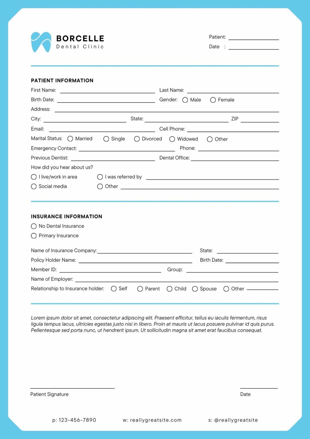Simple Patient Information Form Template