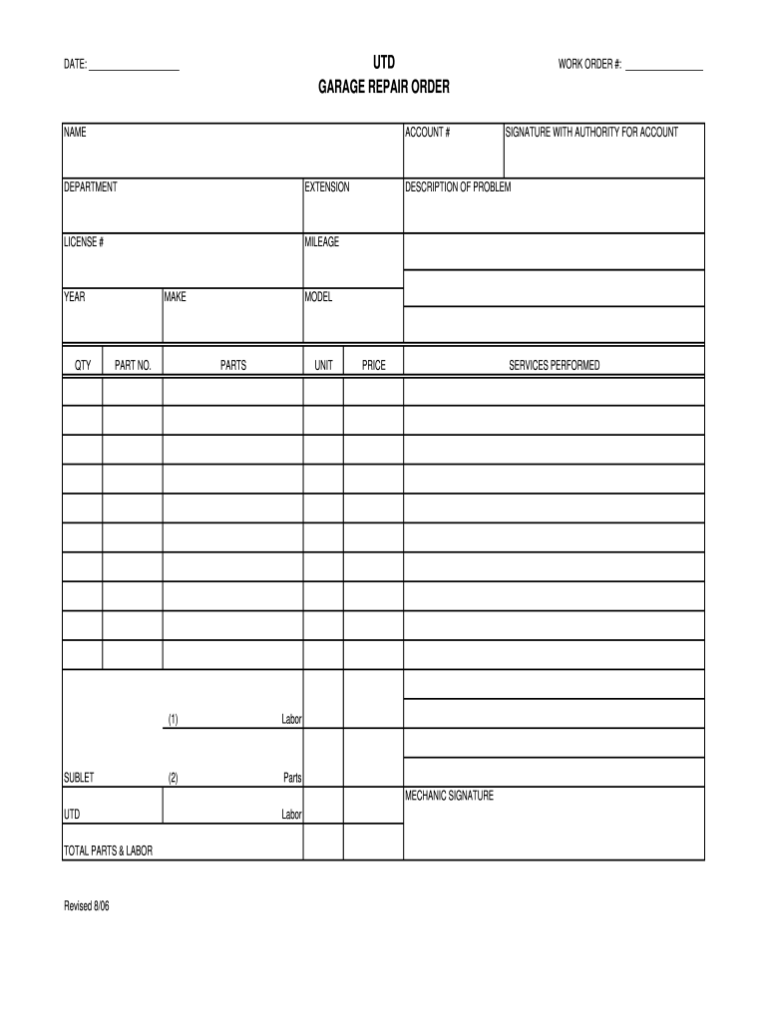 Small Engine Repair Service Form Template