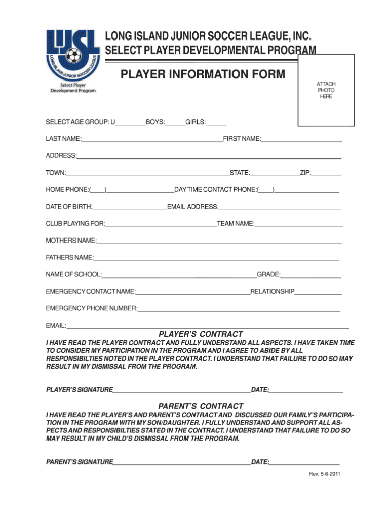 Soccer Player Information Form Template
