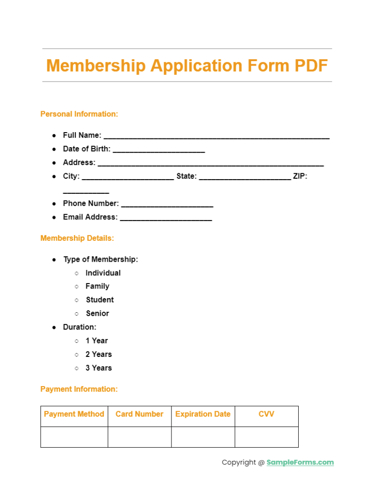 Society Membership Application Form Template