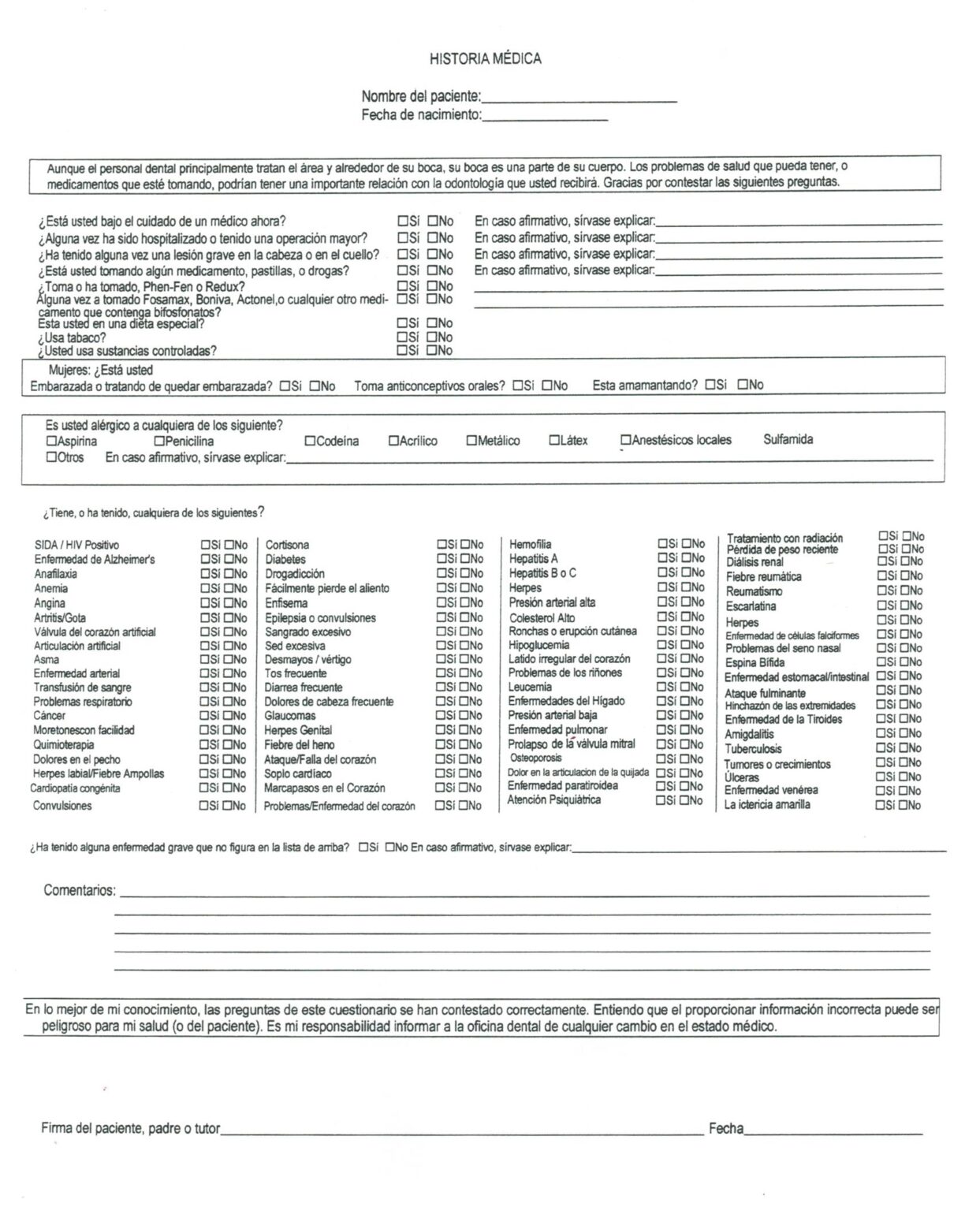Spanish New Patient Form Template